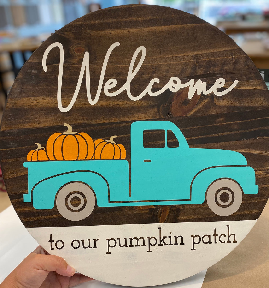 Welcome to our Pumpkin Patch 18" Round Sign – Words on Wood